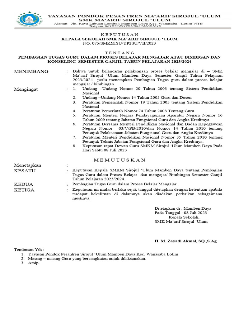 SK Pembagian Tugas Untuk Baznas | PDF