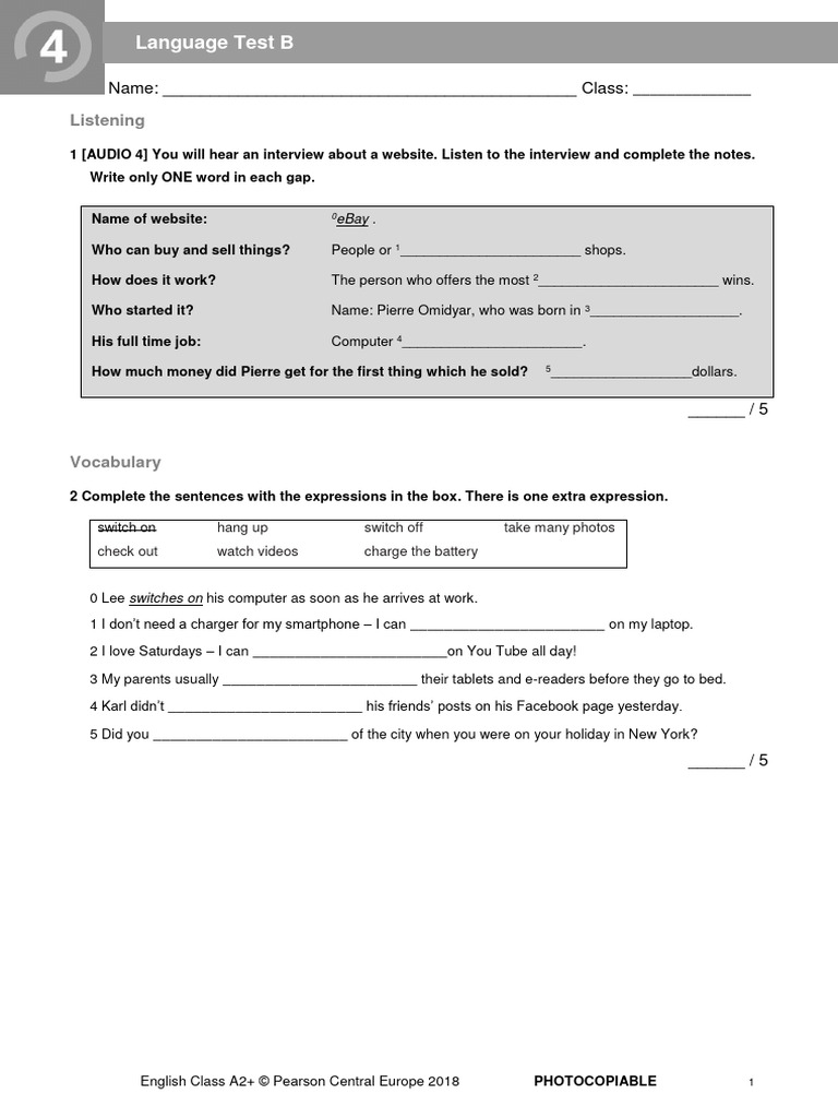 ECA2+ Tests Language Test 4B 2018 | PDF | Linguistics | Human Communication