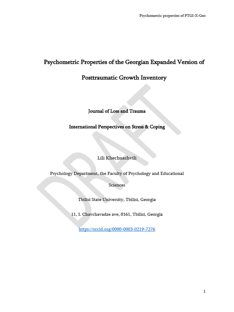 Khechuashvili - Psychometric Properties of PTGI-X-Geo - Draft | PDF | Psychometrics | Factor ...