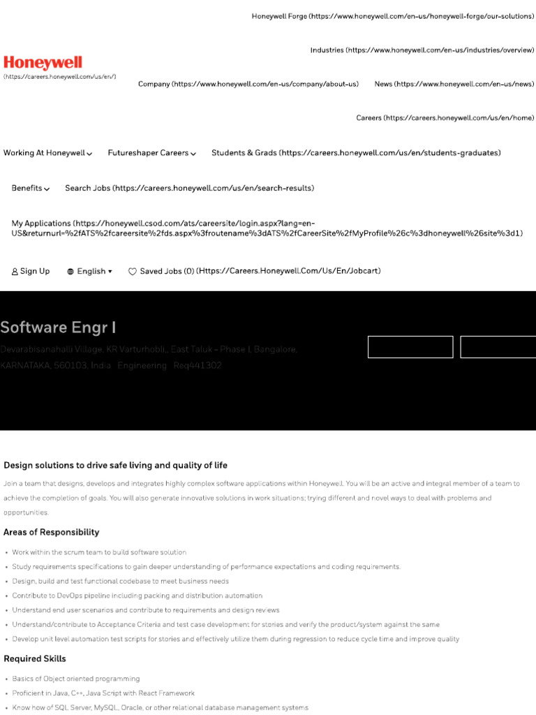Honeywell Software Engineer | PDF
