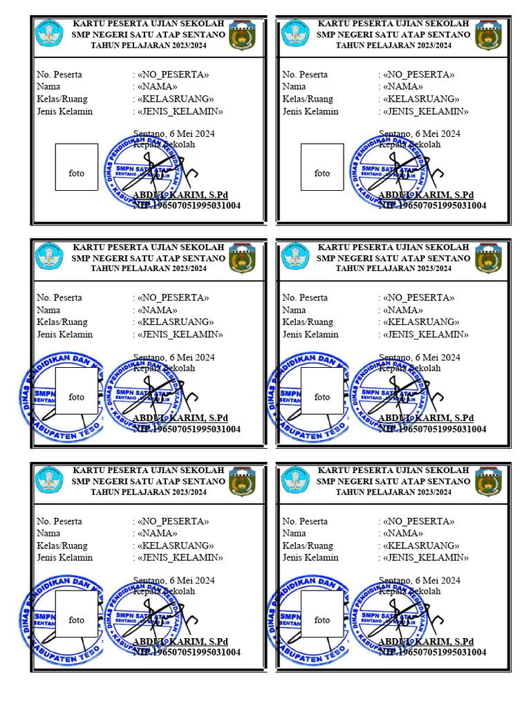 Kartu Peserta Ujian Sekolah | PDF