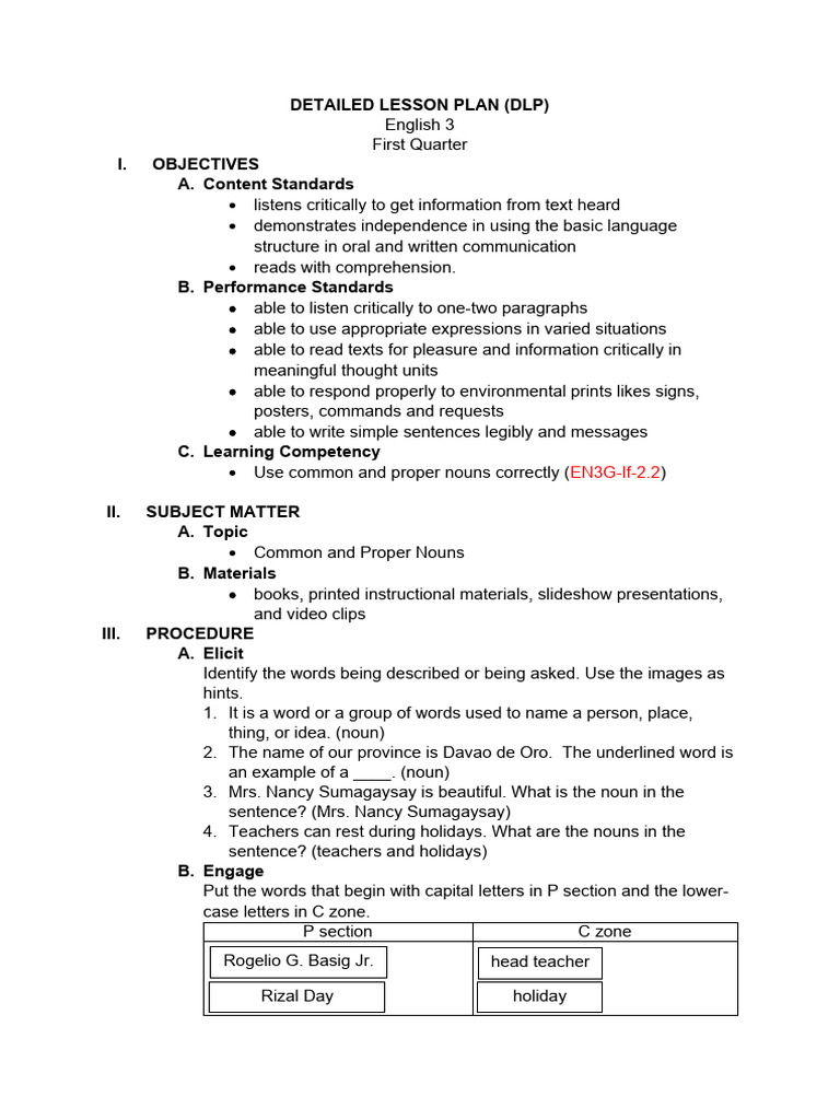Lesson Plan-Using Proper and Common Nouns | PDF | Human Communication ...
