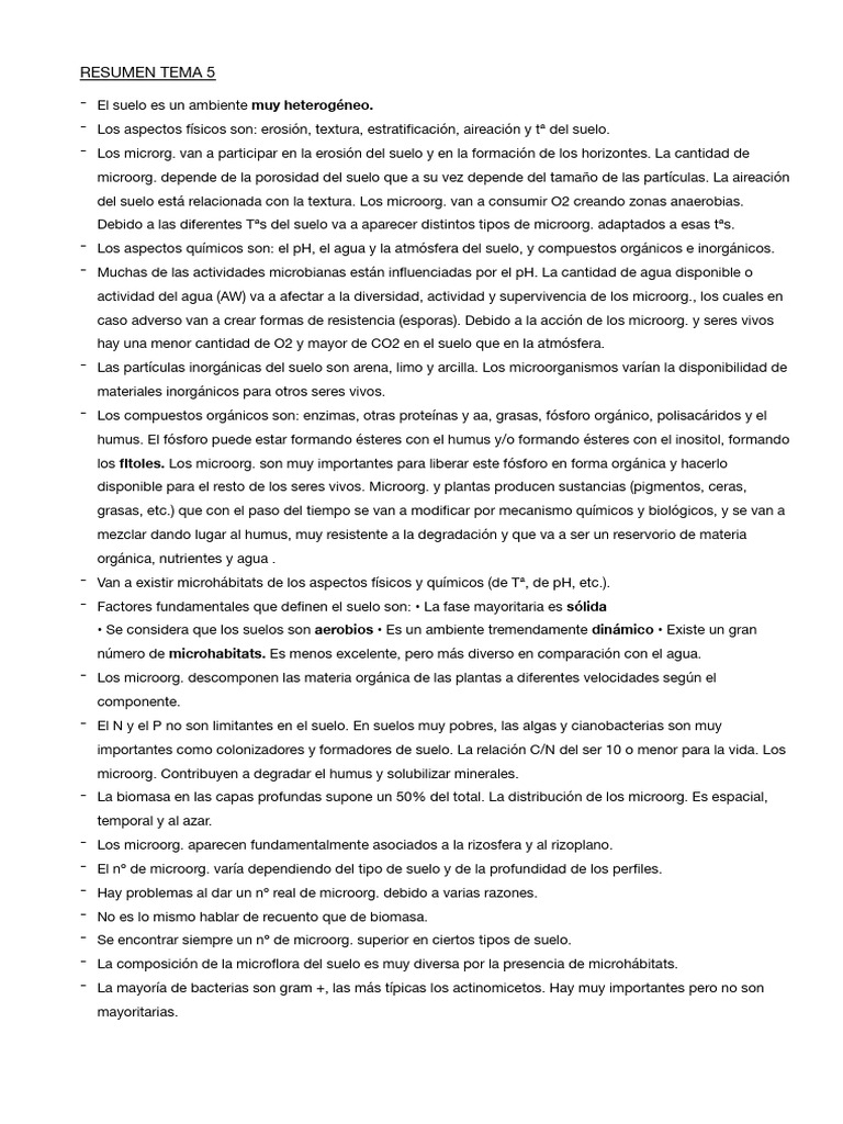 resumen tema 5 micro ambiental | PDF | Suelo | Agua