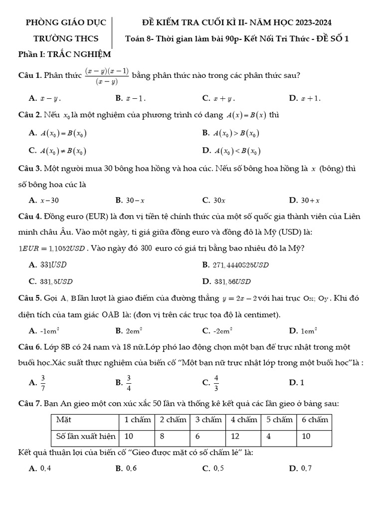 10 de Kiem Tra Cuoi Hoc Ki 2 Toan 8 Knttvcs Nam Hoc 2023 2024 | PDF
