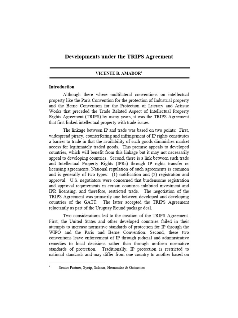 TRIPS LAW | PDF | Intellectual Property | Trips Agreement