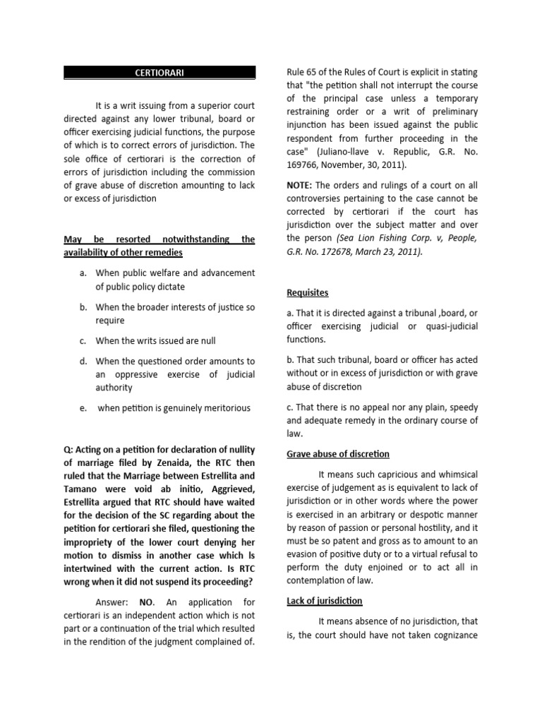 Rule 65 CERTIORARI PROHIBITION MANDAMUS | PDF | Certiorari | Appeal
