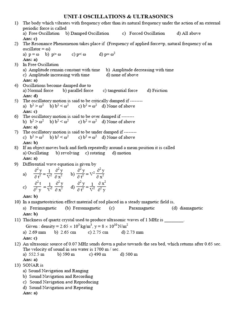 Unit 1 MCQ_240418_154717 | PDF | Oscillation | Motion (Physics)