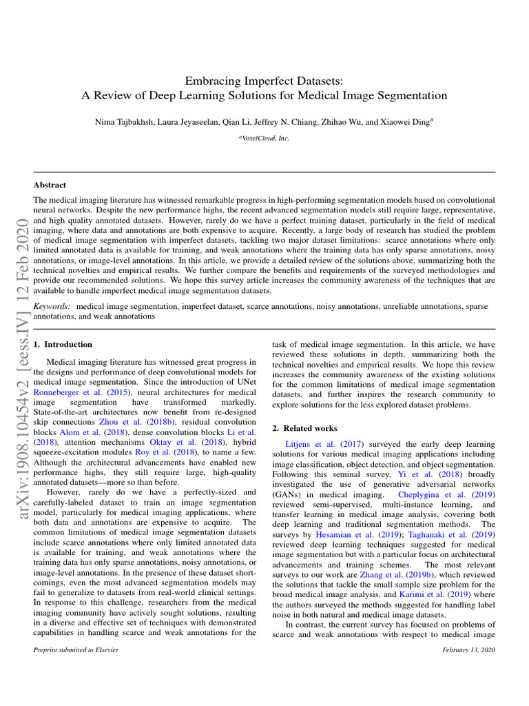Embracing Imperfect Datasets: A Review of Deep Learning Solutions For Medical Image Segmentation ...