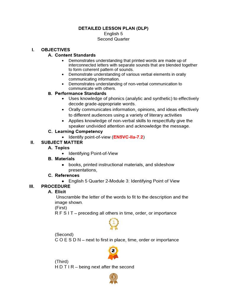 Point of View Lesson Plan for Grade 5 | PDF | Narration | Word