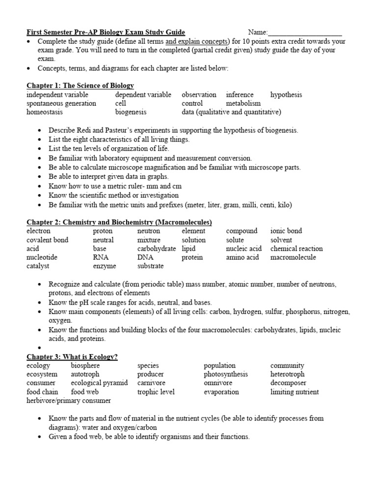Pre-AP Biology Exam Study Guide | PDF | Meiosis | Mitosis