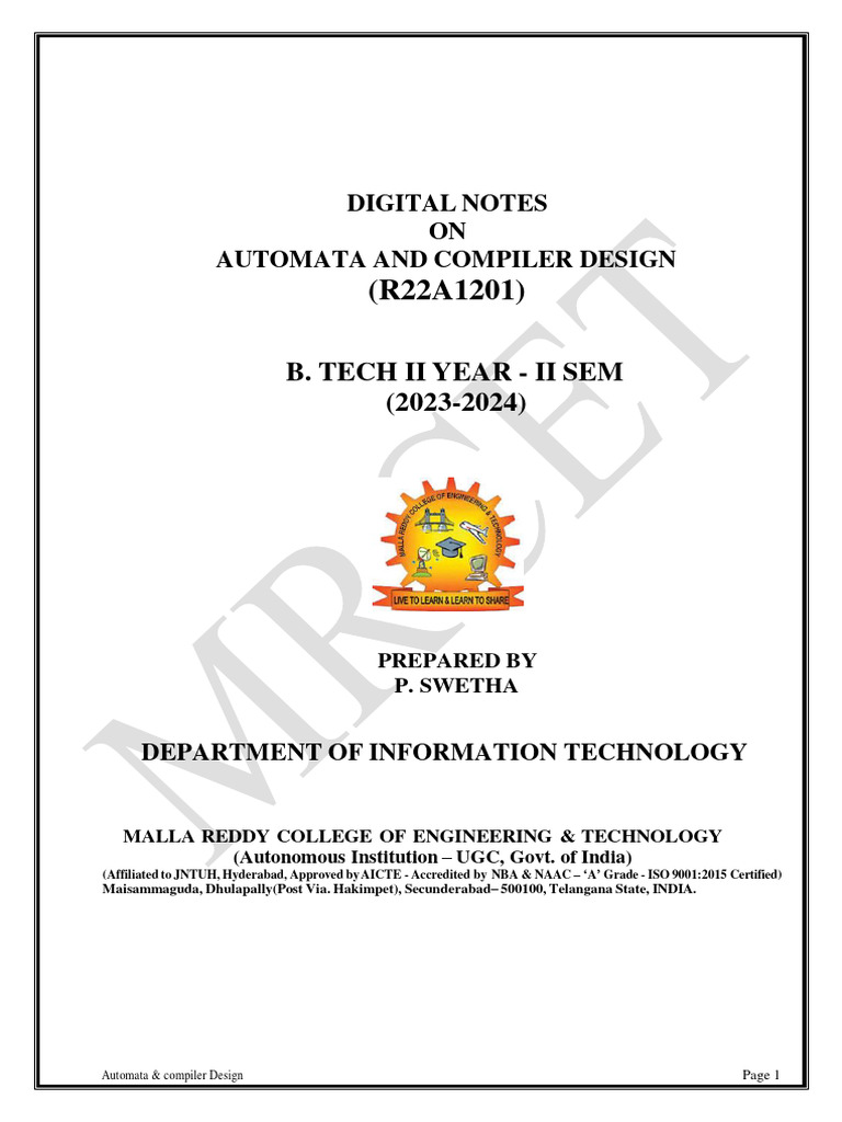 It - (R22) - 2-2 - Automata and Compiler Design - Digital Notes - (2023 ... It - (R22) - 2-2 - Automata and Compiler Design - Digital Notes - (2023 ...