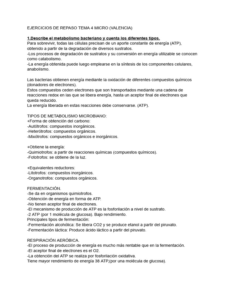 Ejercicios de Repaso Tema 4 Micro (Valencia) | PDF | Trifosfato de adenosina | Redox