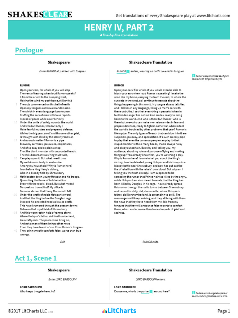 Henry IV Part 2 Shakescleare Translation LitChart | PDF