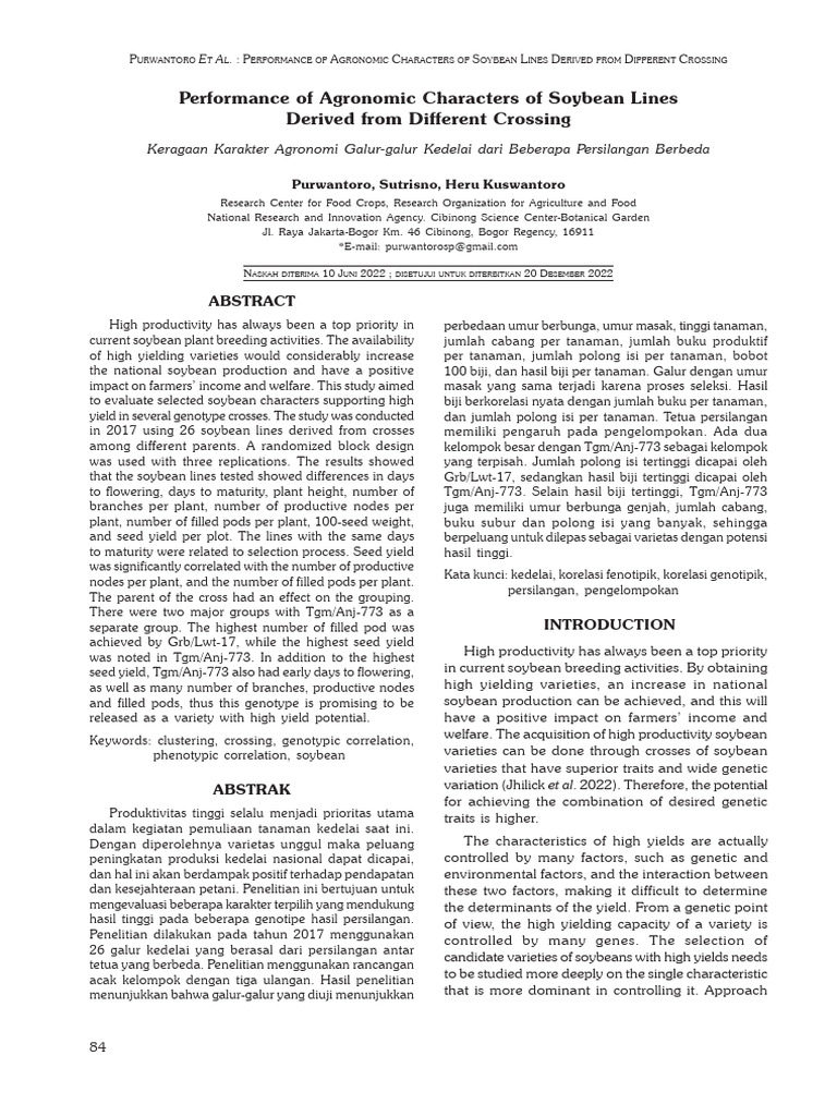 Performance of Agronomic Characters of Soybean Lines Derived from Different Crossing | PDF ...
