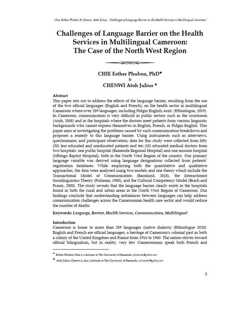 Challenges of Language Barrier on the Health | PDF | Language ...