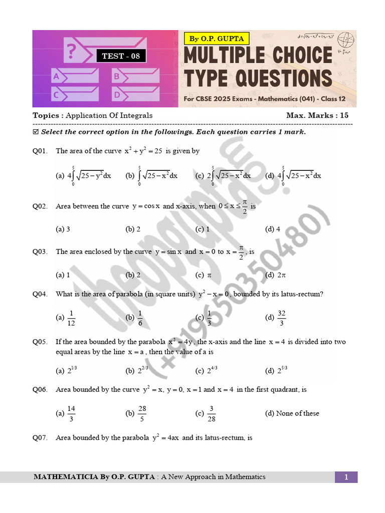 8 MCQ - Application of Integrals | PDF | Integral | Determinant