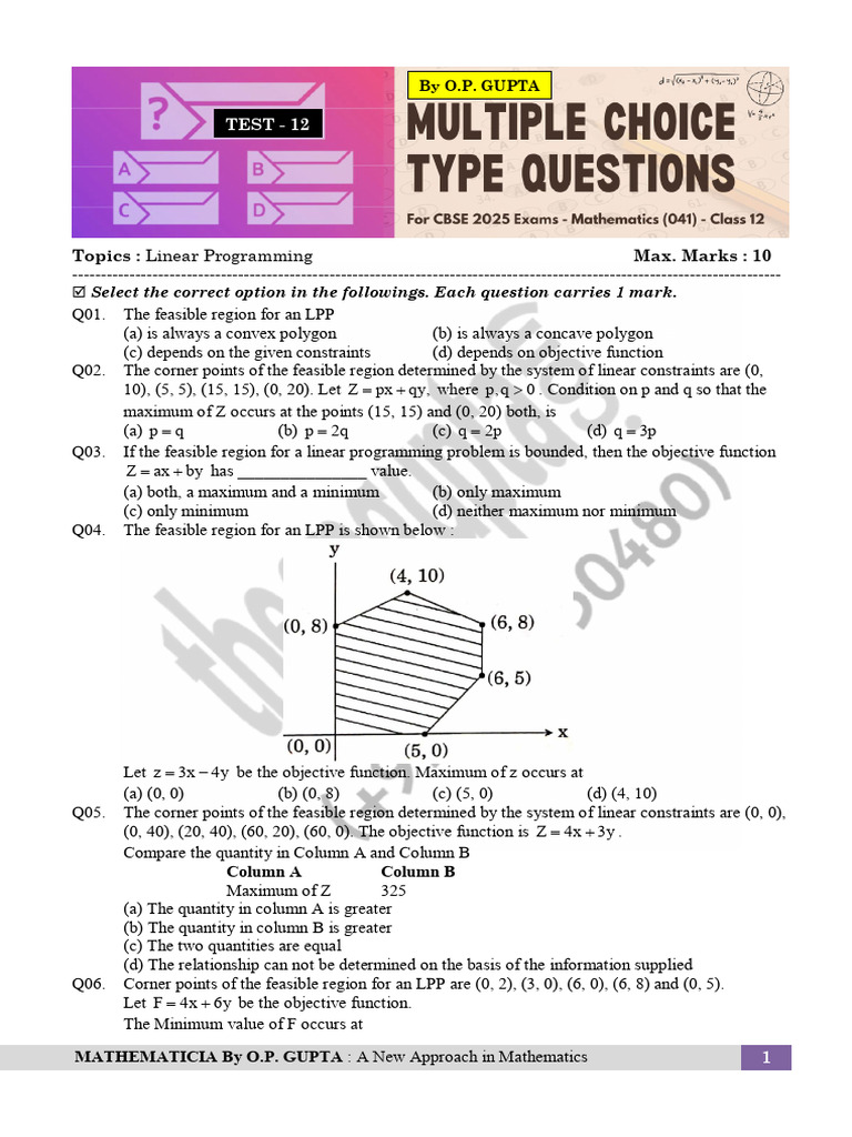 12 MCQ - Linear Programming | Download Free PDF | Linear Programming | Mathematical Optimization