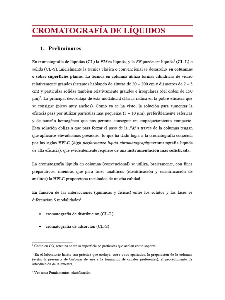 3. Fundamentos de La Cromatografกa de Lกquidos | PDF | Cromatografía | Elución
