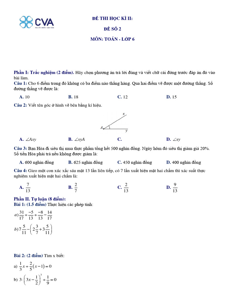 De Kiem Tra Hoc Ki 2 Toan 6 de So 2 | PDF