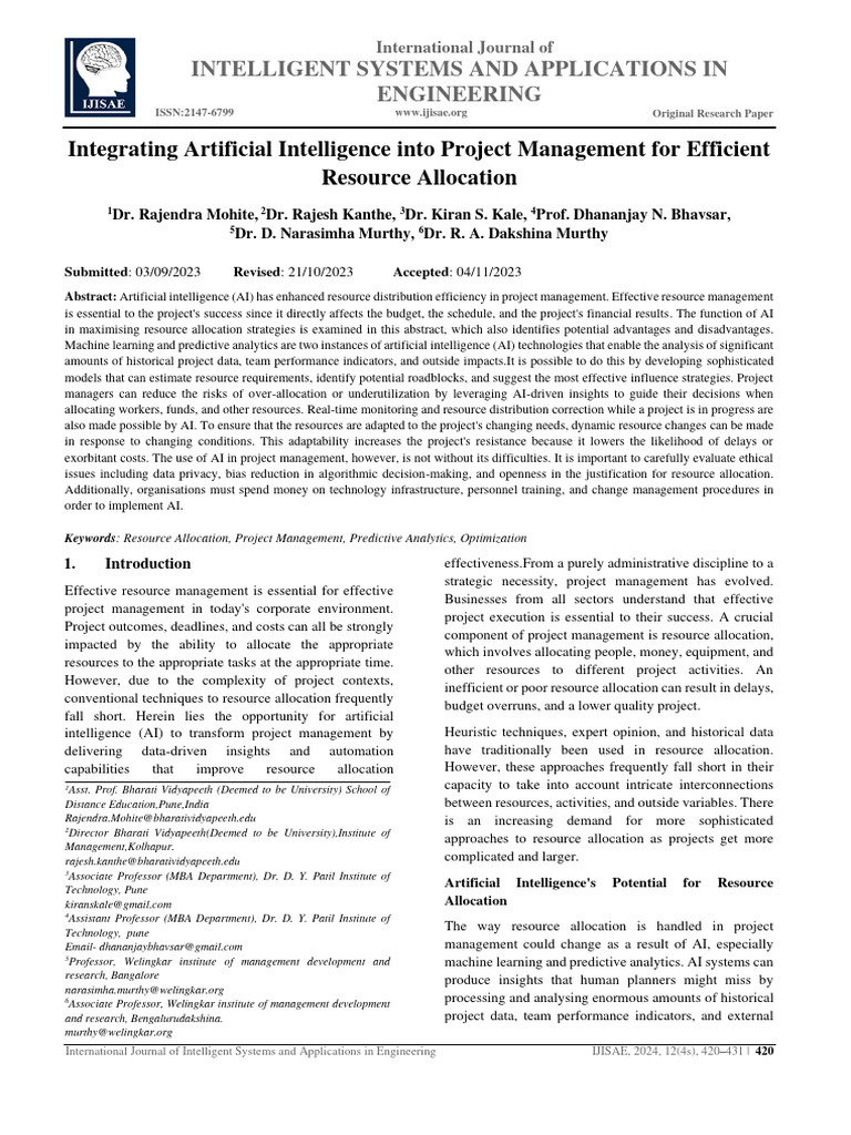 Integrating Artificial Intelligence Into Project Management For Efficient Resource Allocation ...