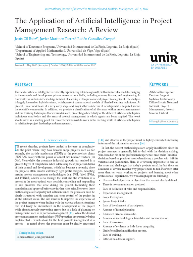 AI in Project Management Review | PDF | Artificial Neural Network | Support Vector Machine