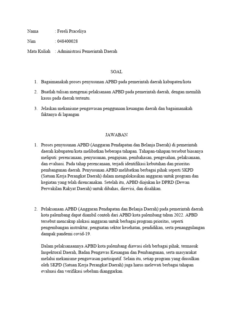 Tugas 1 Administrasi Pemerintah Daerah | PDF