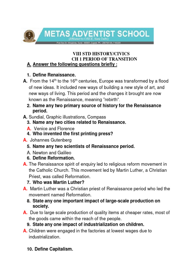 8 History CH 1 Period of Transition | PDF | Industrial Revolution ...
