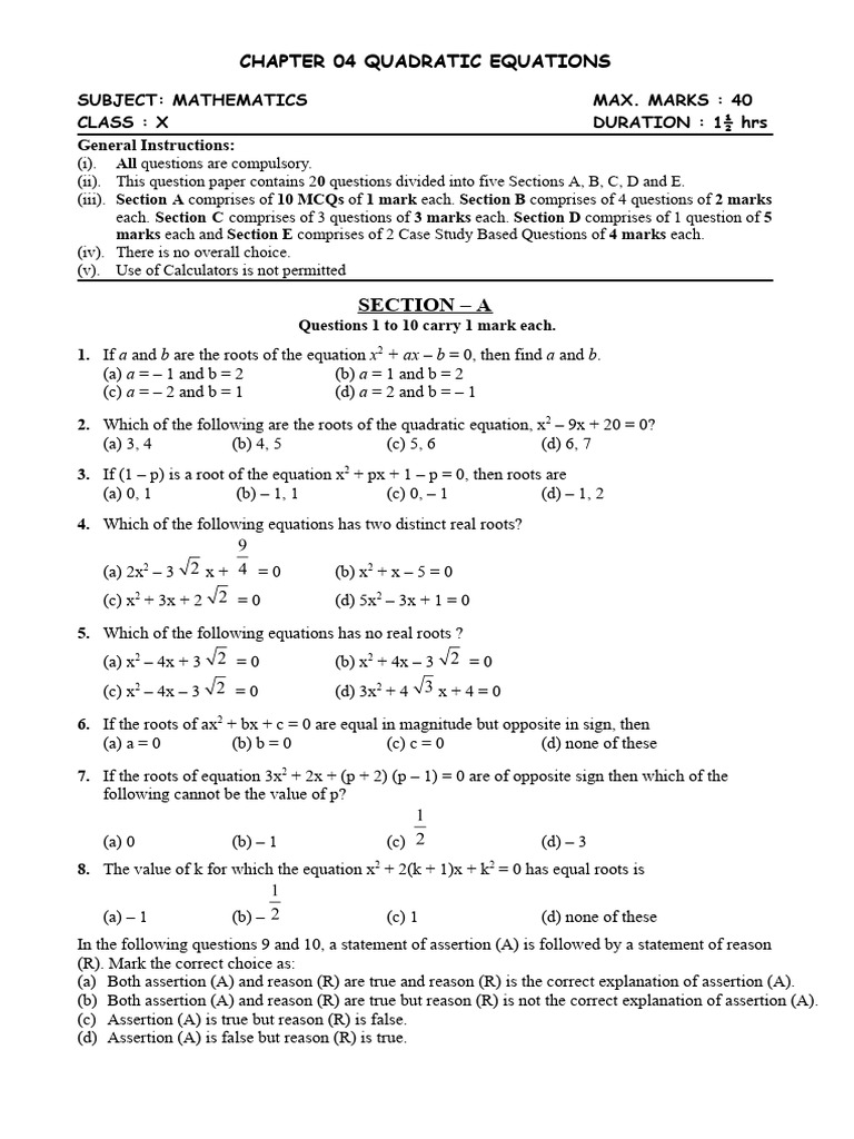 Quadratic Equations | PDF | Mathematics | Algebra Quadratic Equations | PDF | Mathematics | Algebra