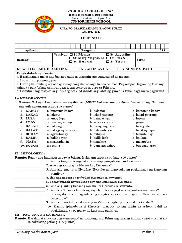 2ND Monthly Exam Fil.10 | PDF