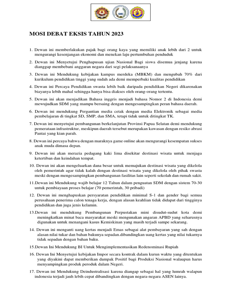 Mosi Debat Eksis Tahun 2023 | PDF