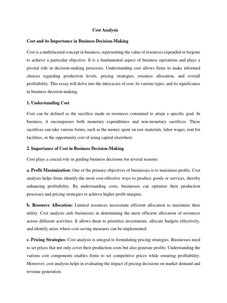 Cost Analysis in Business Decision-Making | PDF | Long Run And Short ...