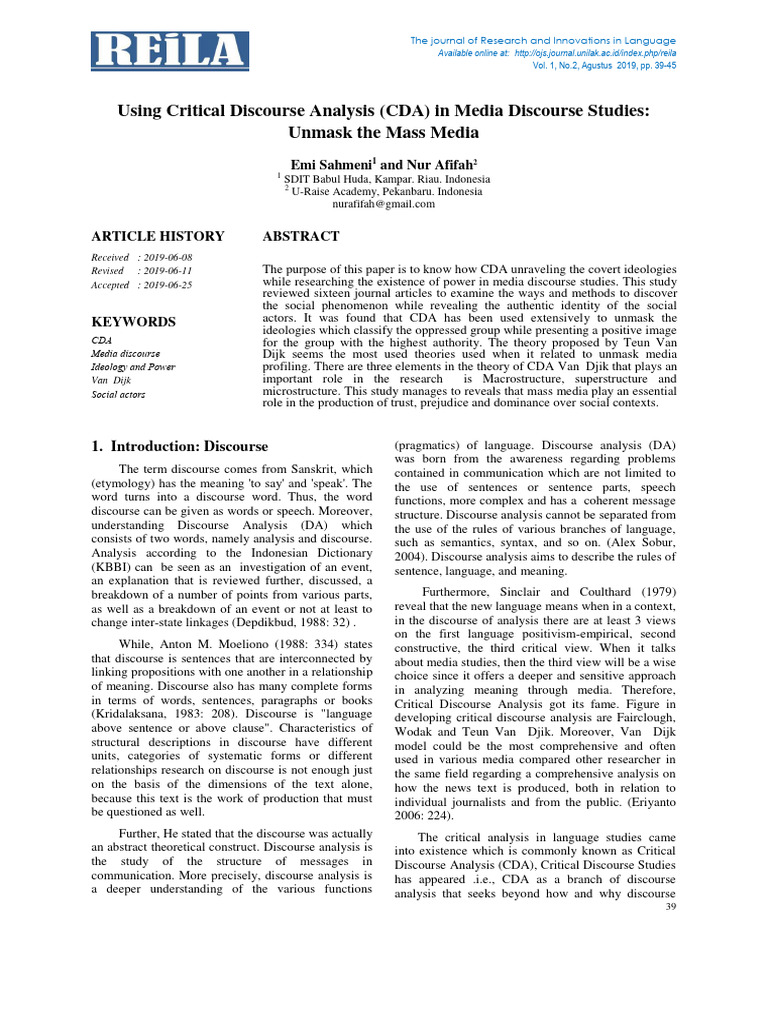 Using Critical Discourse Analysis (CDA) in Media Discourse Studies: Unmask The Mass Media | PDF ...