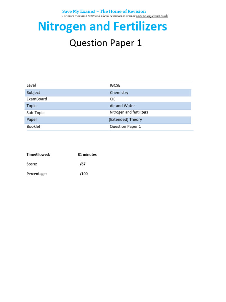 19.1 Nitrogen and Fertilisers QP - Igcse Cie Chemistry - Extended ...