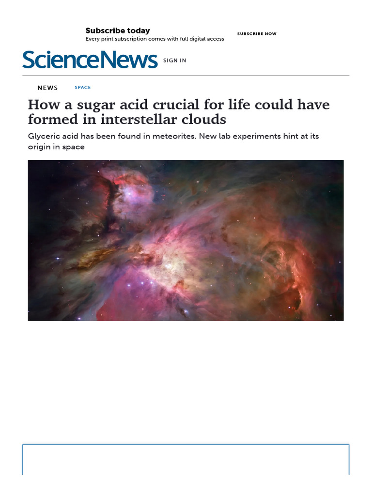 Sugar Acid's Origin in Space | PDF | Wellness | Science & Mathematics