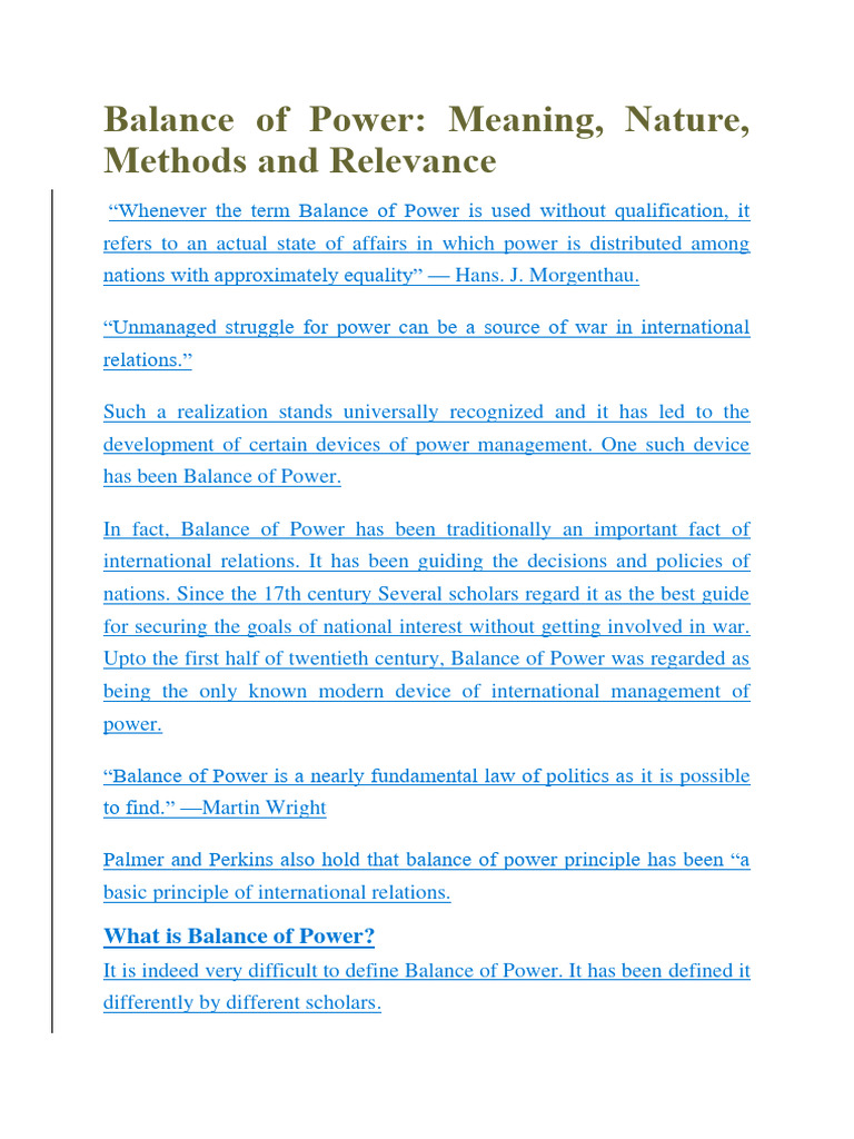 Balance of Power | PDF | Peace | Economic Equilibrium