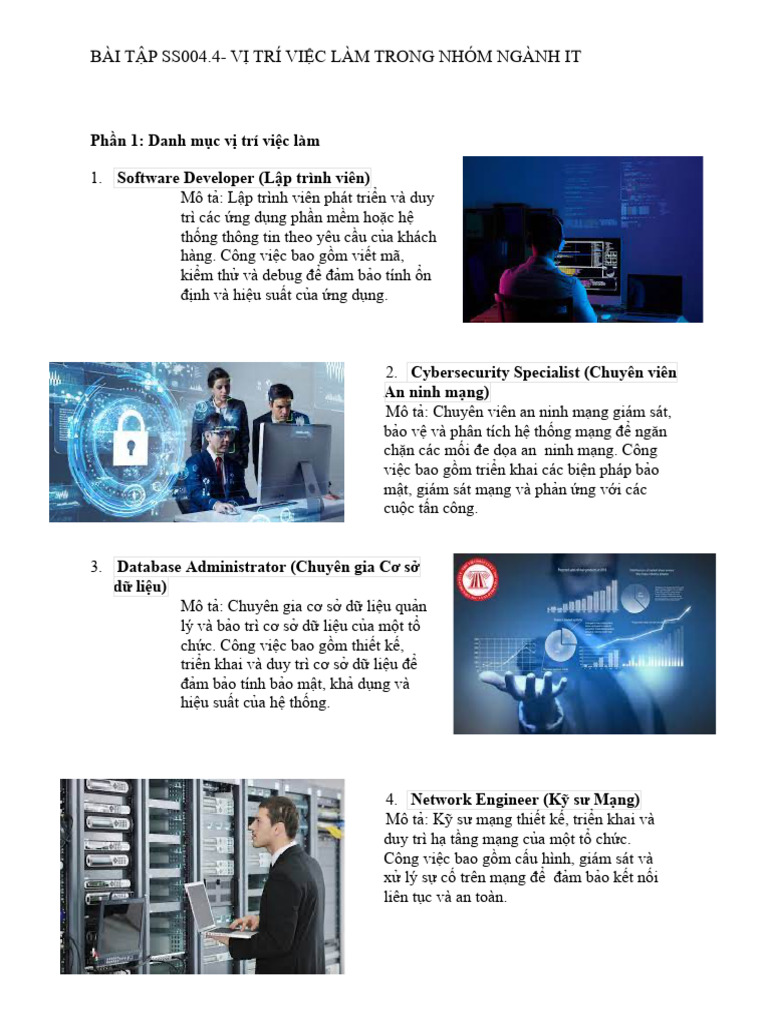 Bài Tập Ss004.4-Vị Trí Việc Làm Trong Nhóm Ngành It | PDF