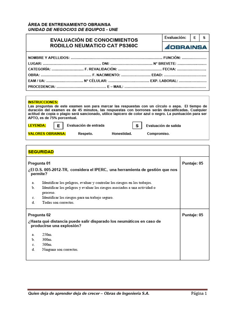 Examen Rodillo Neumático CAT. PS 360CF | PDF | Vehículos