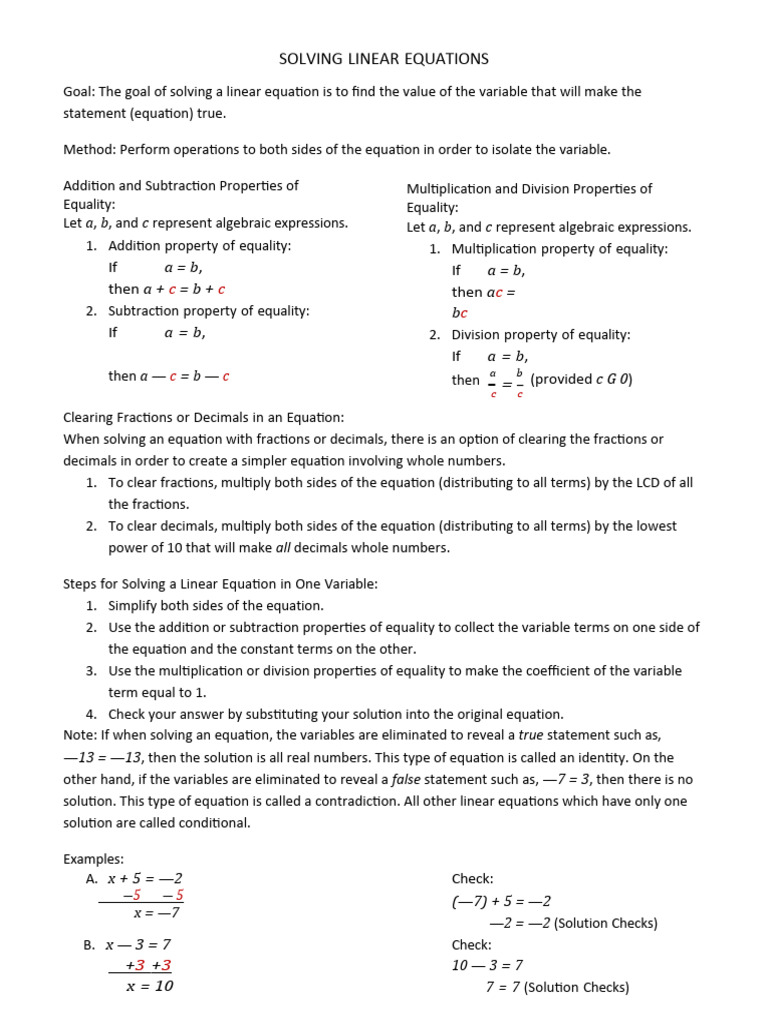 Solving Linear Equations | PDF | Equations | Multiplication
