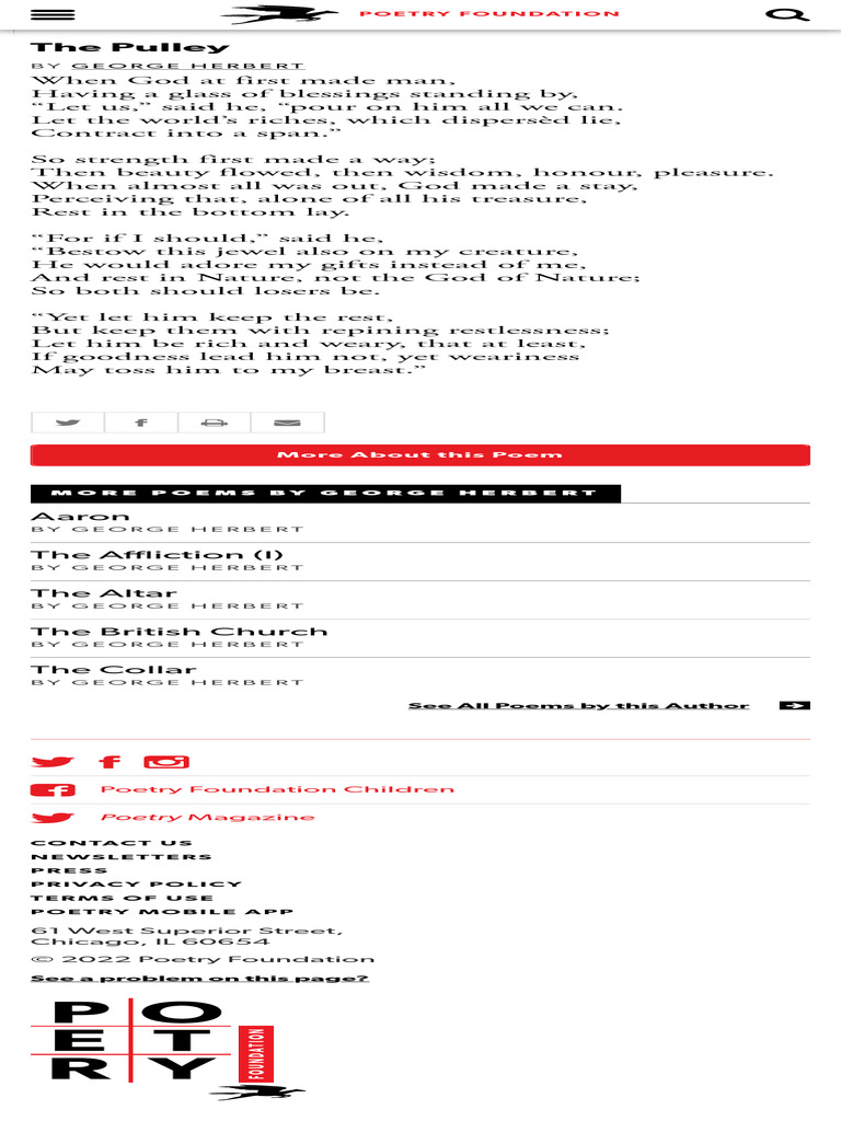 The Pulley by George Herbert Poetry Foundation | PDF | Poetry