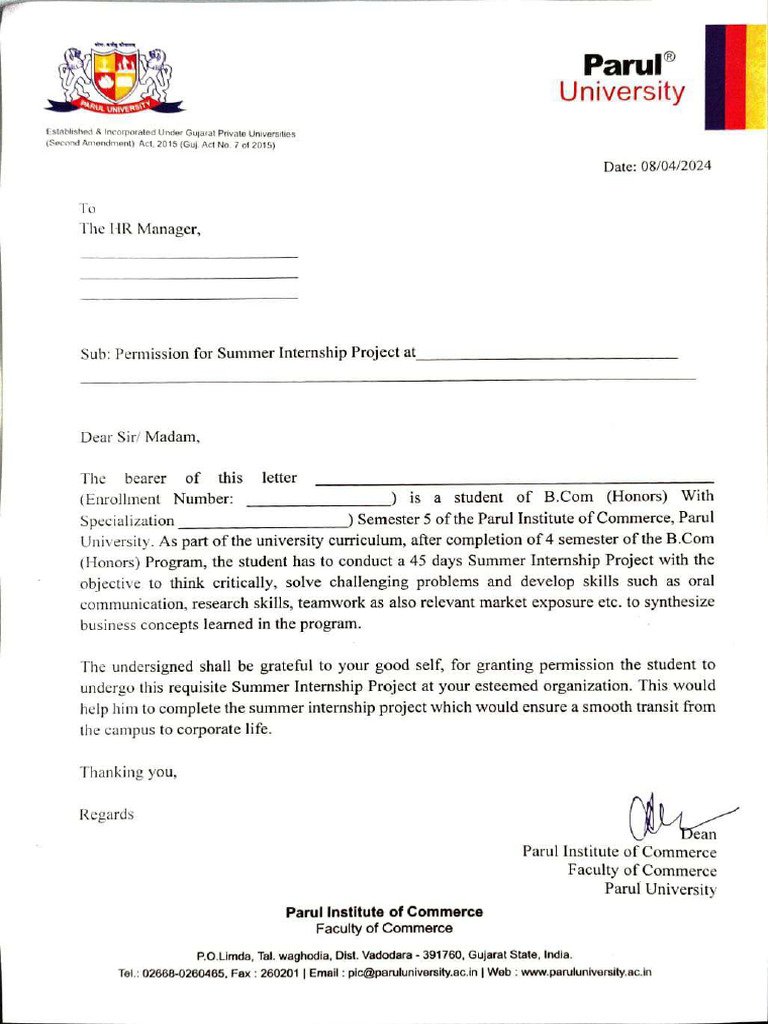 Sip Permission Letter Year 2024 | PDF