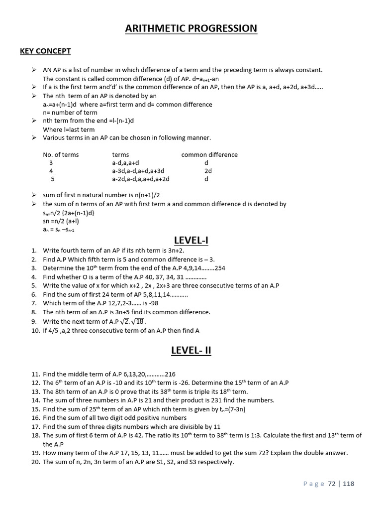 CBSE Class 10 Mathematics Worksheet - Arithmetic Progression (1) - 0 ...