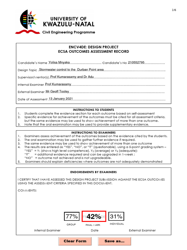 FINAL !4DE2020 ECSA GA Assessment Sheet | PDF | Surface Runoff | Engineering