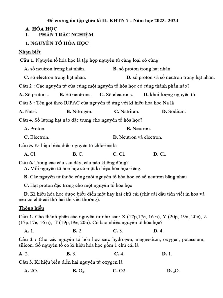 Đề cương ôn tập giữa kì II- KHTN 7 (GK II) | PDF