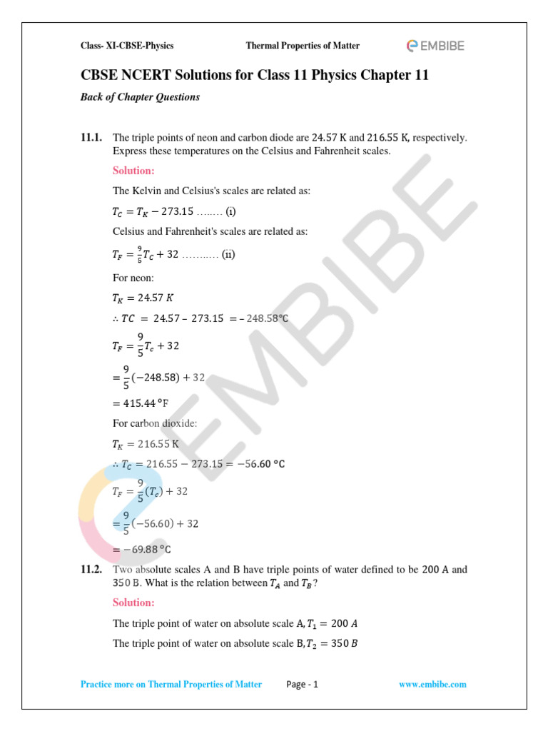 NCERT Grade 11 Physics CH 11 Thermal Properties of Matter | PDF | Phase (Matter) | Thermal Expansion