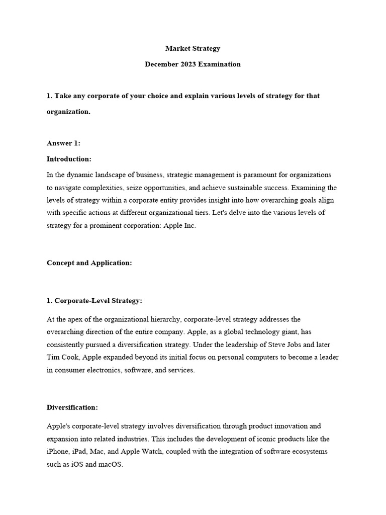 Apple Inc. Strategy Levels Explained | PDF | Strategic Management ...
