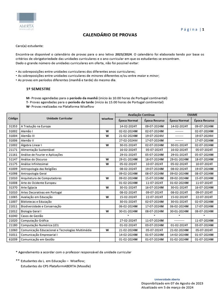 CalendarioGeral 2324 Act4 | PDF | Sociologia | Portugal