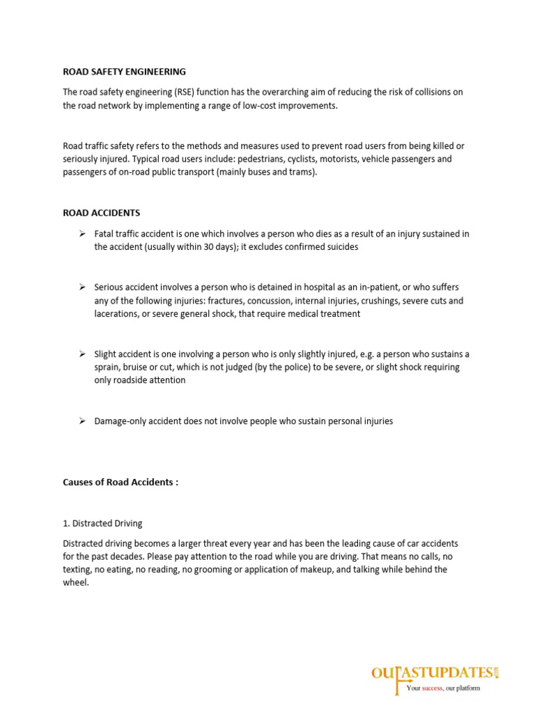 ROAD SAFETY ENGINEERING - Unit 1 | Download Free PDF | Traffic ...