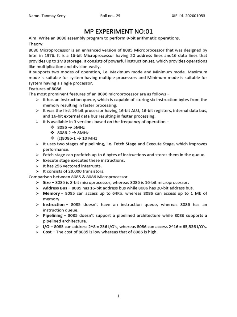 MP Experiment 1 | PDF | Central Processing Unit | Computer Hardware MP Experiment 1 | PDF | Central Processing Unit | Computer Hardware