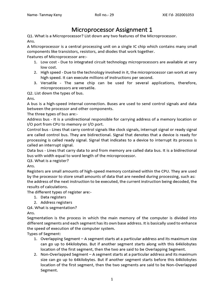 MP Assignment 1 | Download Free PDF | Central Processing Unit | Microprocessor