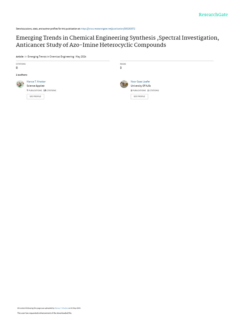 Emerging Trends in Chemical Engineering Synthesis, Spectral ...